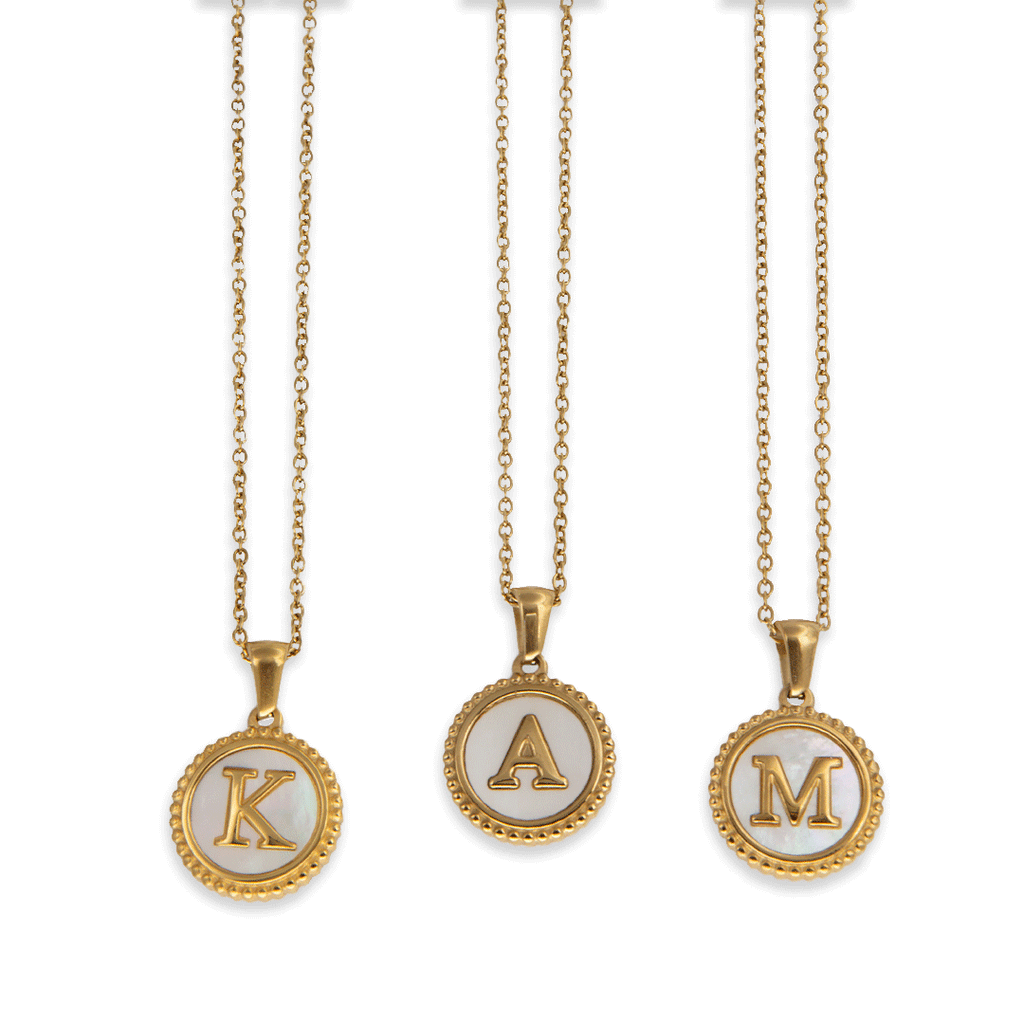 Initial Inlay Shell Gold Necklace - Stainless Steel - Personalized Nec ...